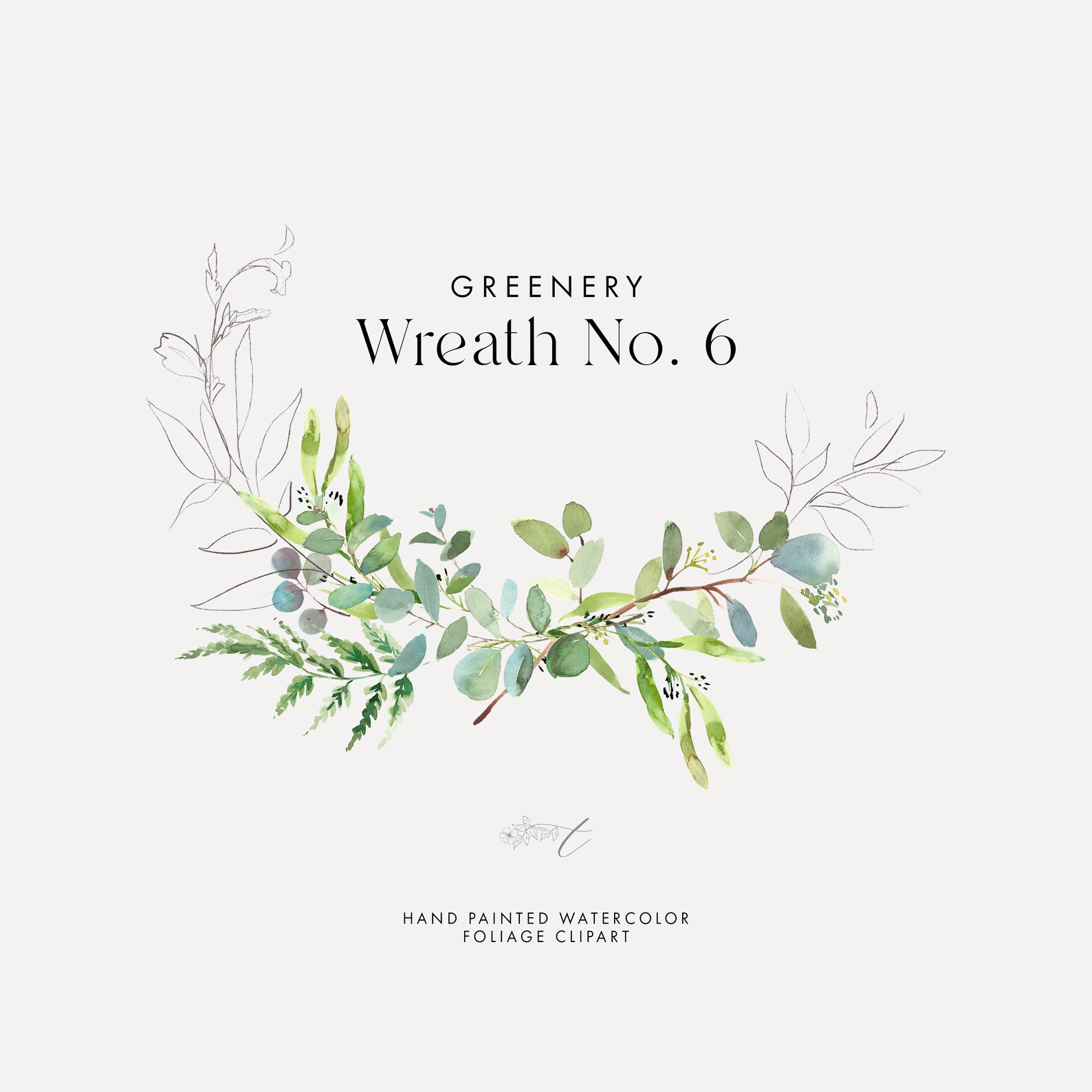 Watercolor Greenery Wreath Number 6 - Wedding Stationery - DIY Greenery ...