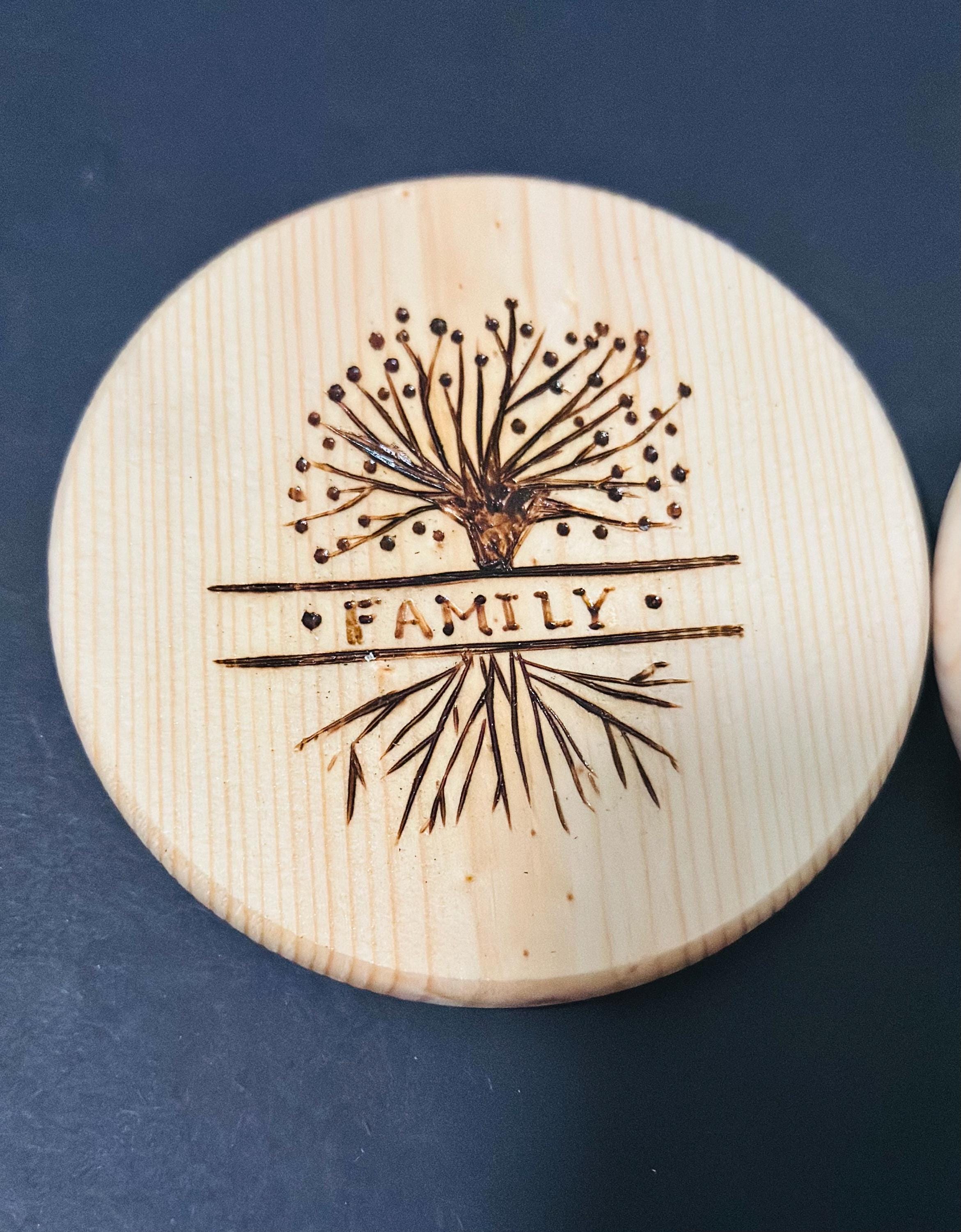 Family Tree Coaster All Natural Solid Wood Woodburned - Etsy