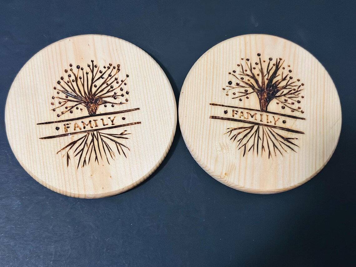 Family Tree Coaster All Natural Solid Wood Woodburned - Etsy