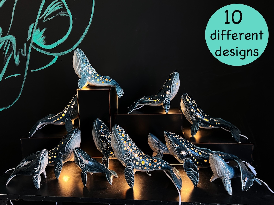 Handmade Ceramic Whale Lamp - Unique Fine Art Night Light Accent Deep ...