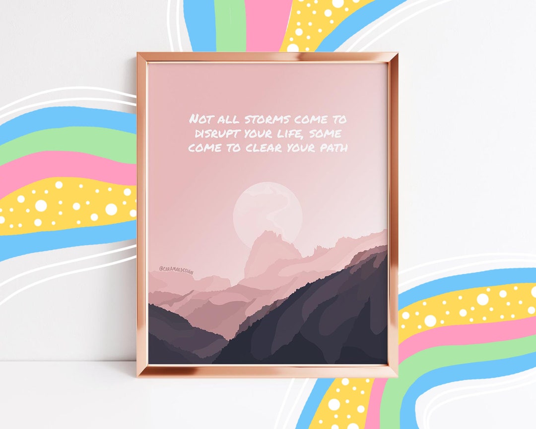 Clear Your Path Art Print: Hand-drawn Mountain Landscape, Inspirational ...