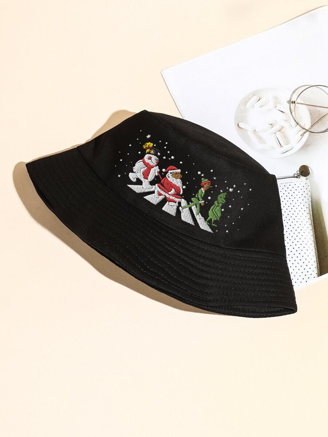 Embroidered Christmas Bucket Hat: Abbey Road Santa, Grinch, Elf - Etsy