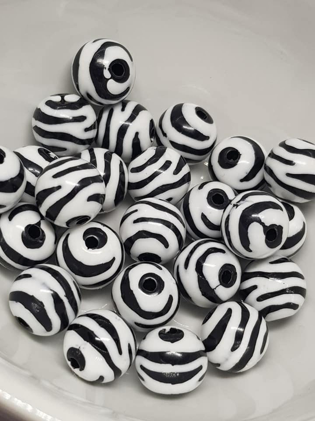 Zebra Beads, Black and White Beads, Stripe Beads, 12mm Beads, 10mm ...