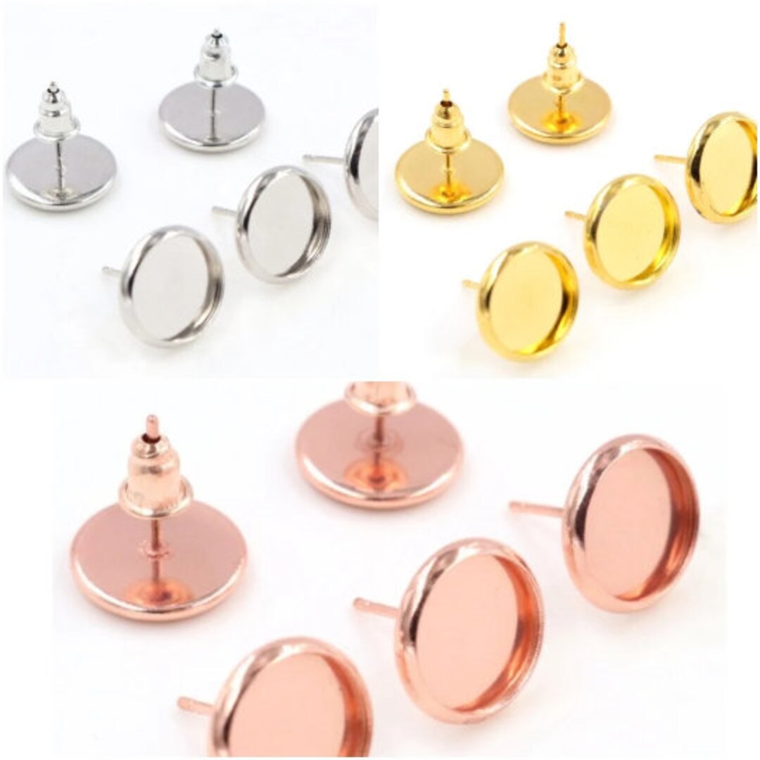 Cabochon Settings, 14mm Earring Settings, Silver Earring Settings, Gold ...
