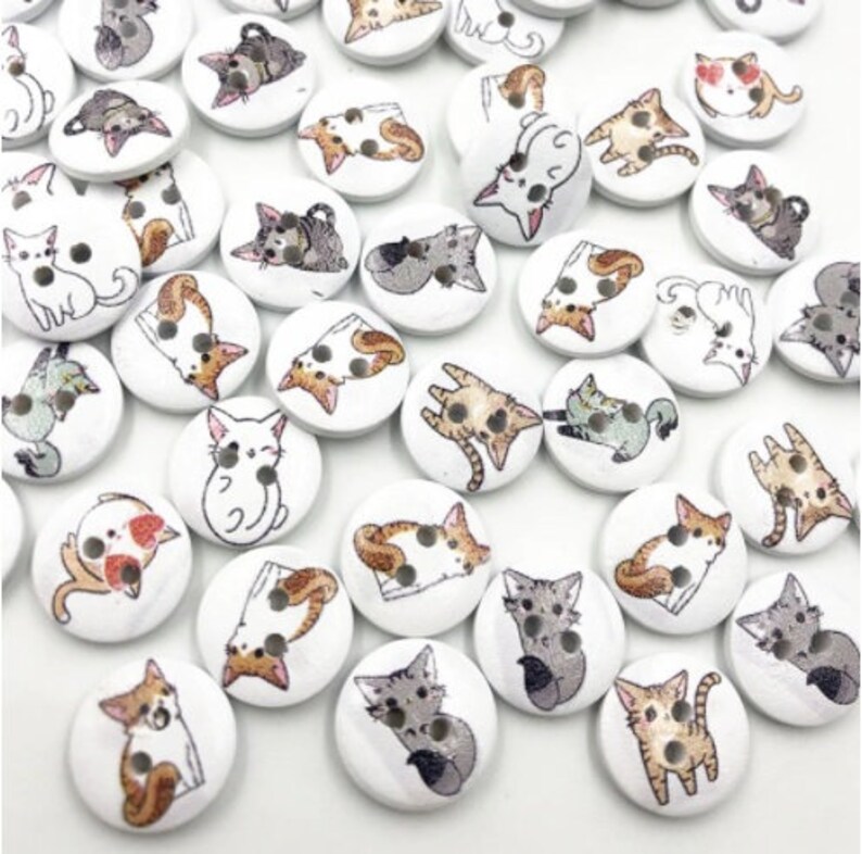 Cat Buttons Wooden Cat Buttons Wooden Buttons 15mm Buttons - Etsy UK