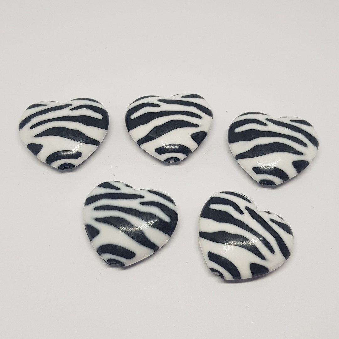 Zebra Beads, Heart Beads, Animal Beads, Black and White, Animal Print ...