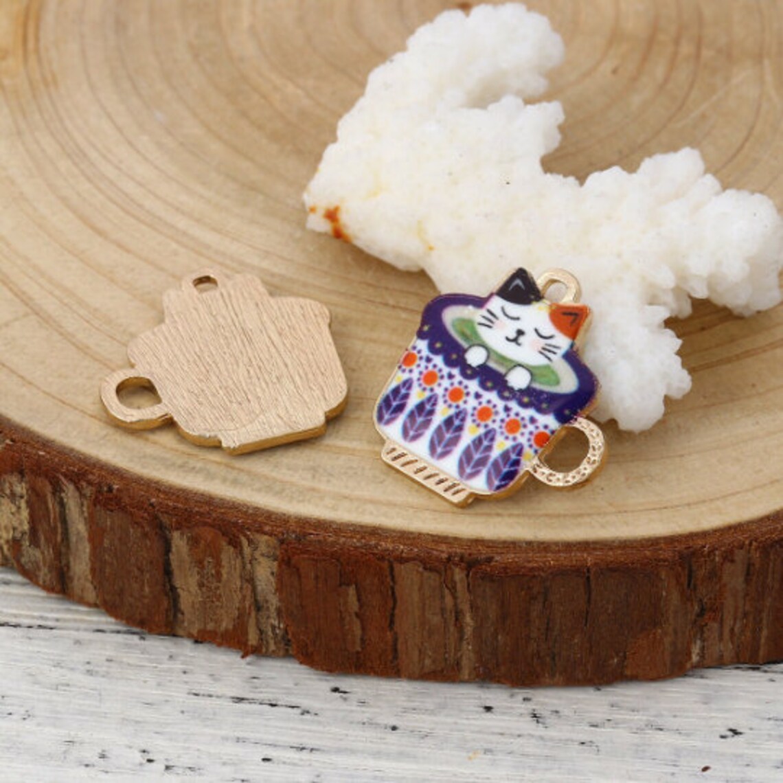 Cat Charm Cat Pendant Gold Cat Enamel Cat Enamel Charms - Etsy UK