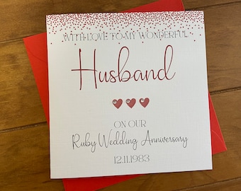 Ruby 40th Wedding Anniversary Card for Husband Happy Anniversary Husband Wedding Anniversary ...