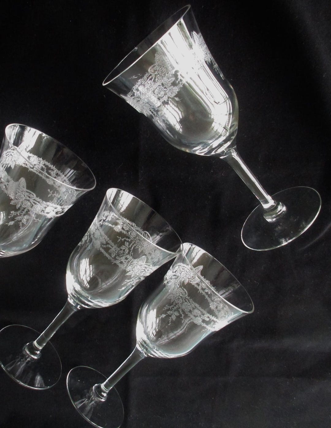 Ships FREE! Vintage Morgantown Crystal Wine Glasses, Set of 4 Etched ...