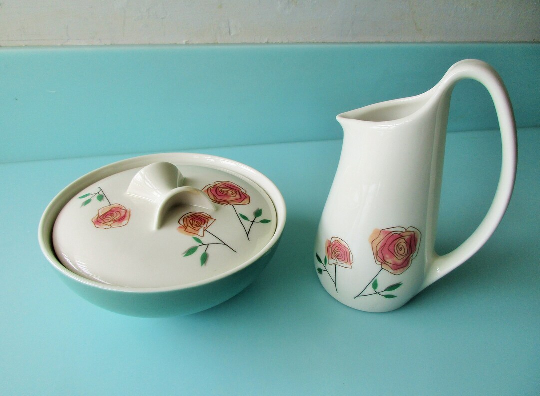 SHIPS FREE 1950s Ben Seibel Design Creamer Sugar Bowl Set W Rose Motif ...