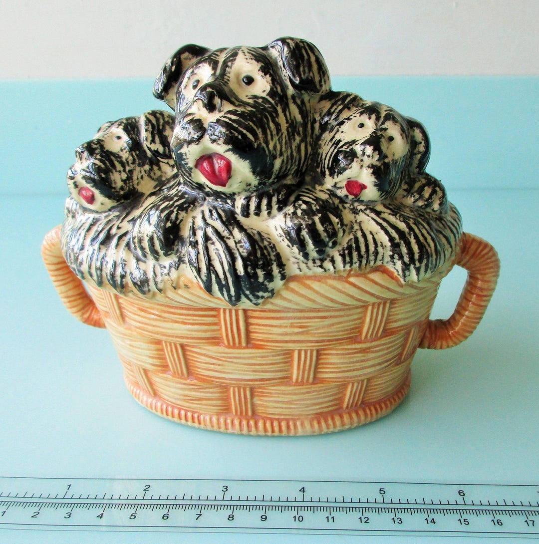 Ships FREE! 5"x 7" Terrier Puppies Planter Vintage Small Planter Cactus ...