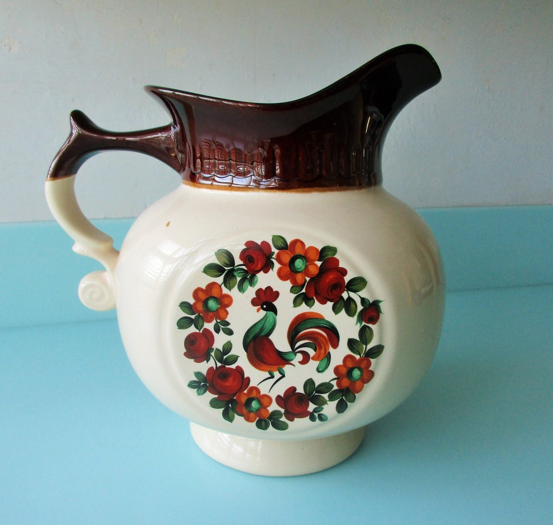 Ships FREE! Mccoy Pottery Pitcher No 202 Flower Rooster Motif 10"tall ...