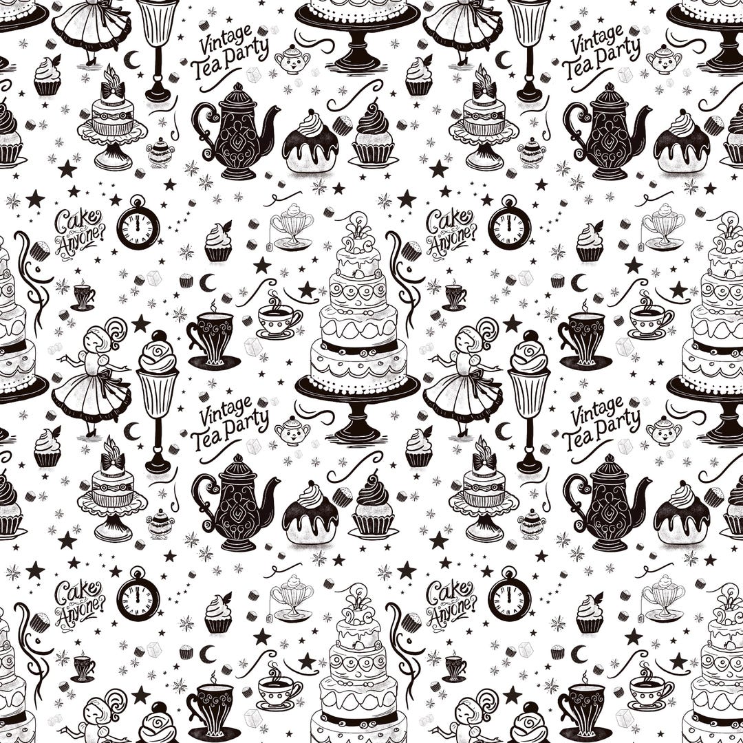 Whimsical Vintage Tea Party Digital Print - Seamless Pattern 300 DPI ...