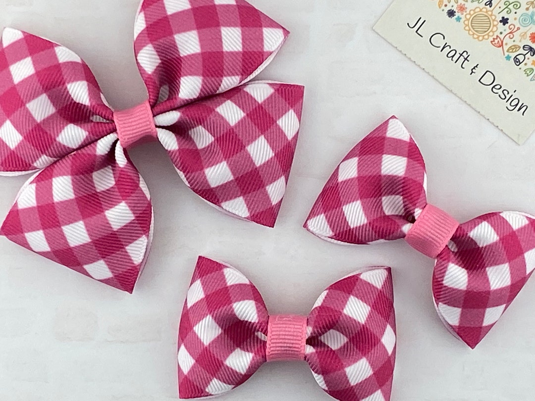 Pink Gingham Hair Bow, Gingham Hair Bow, Gingham Pigtail Bow, Gingham ...