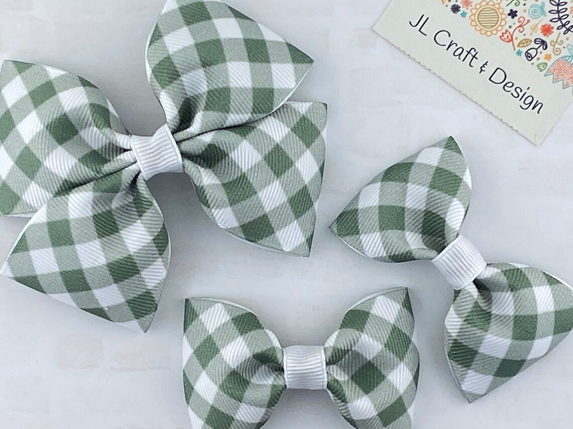 Green Gingham Hair Bow, Gingham Hair Bow, Hair Bows, Bows for Girls ...