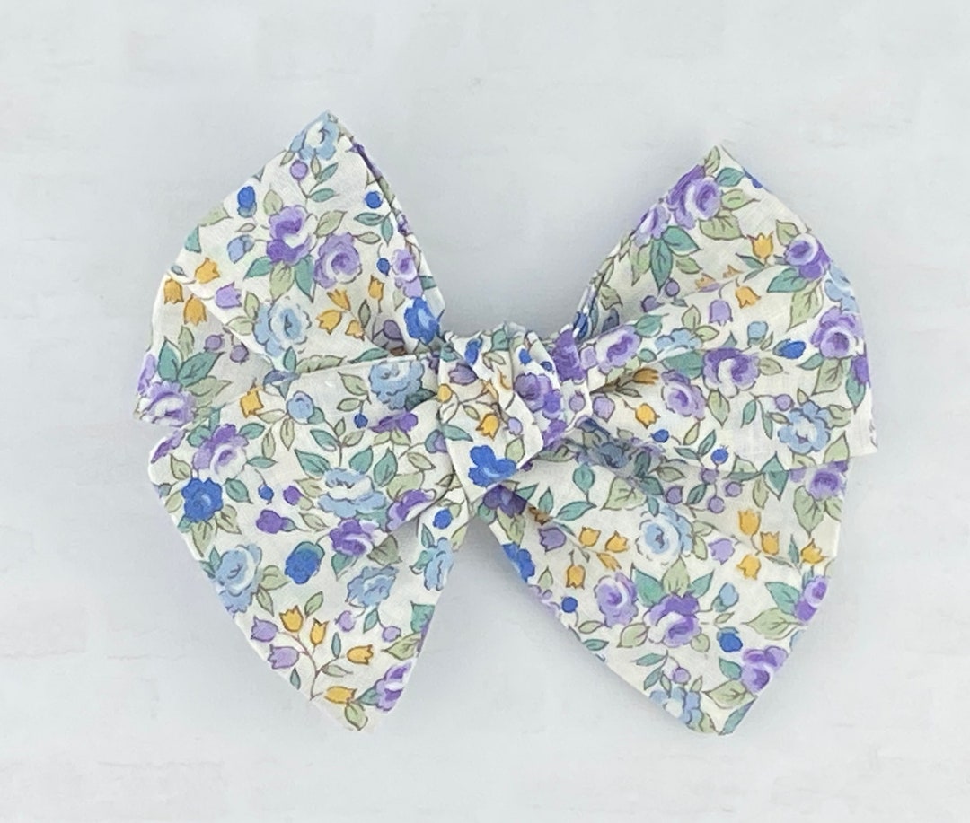 Purple Blue Floral Hair Bow, Purple Floral Bow, Girl Hair Bow, Toddler ...