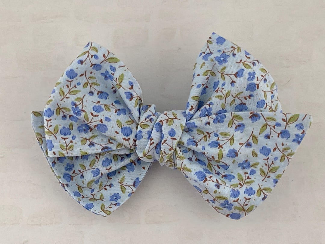 Blue Floral Hair Bow, Blue Bow, Girl Hair Bow, Toddler Hair Bow, Baby ...
