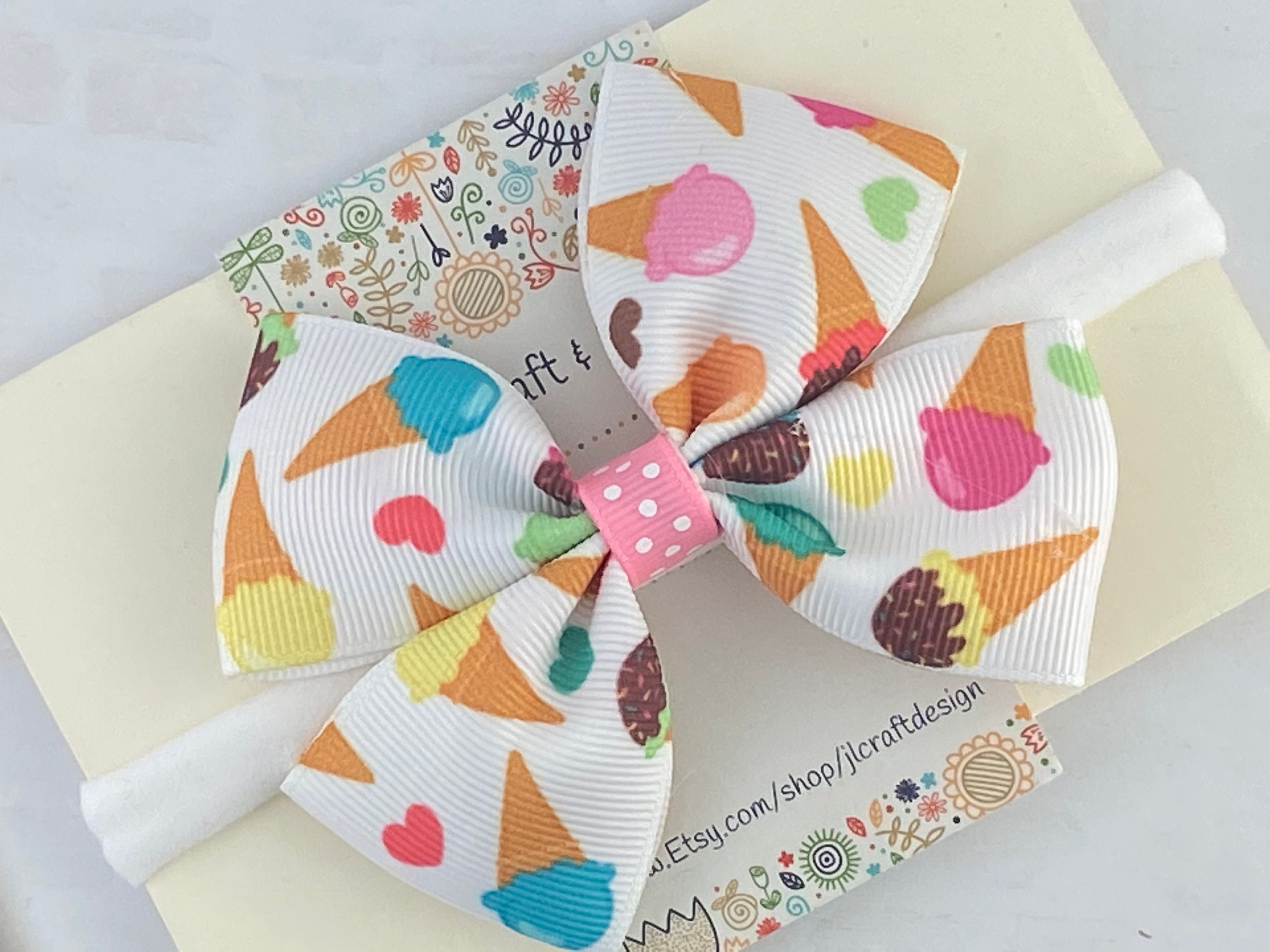 Ice Cream Hair Bow, Ice Cream Cone Hair Bow, Toddler Hair Bow, Baby ...