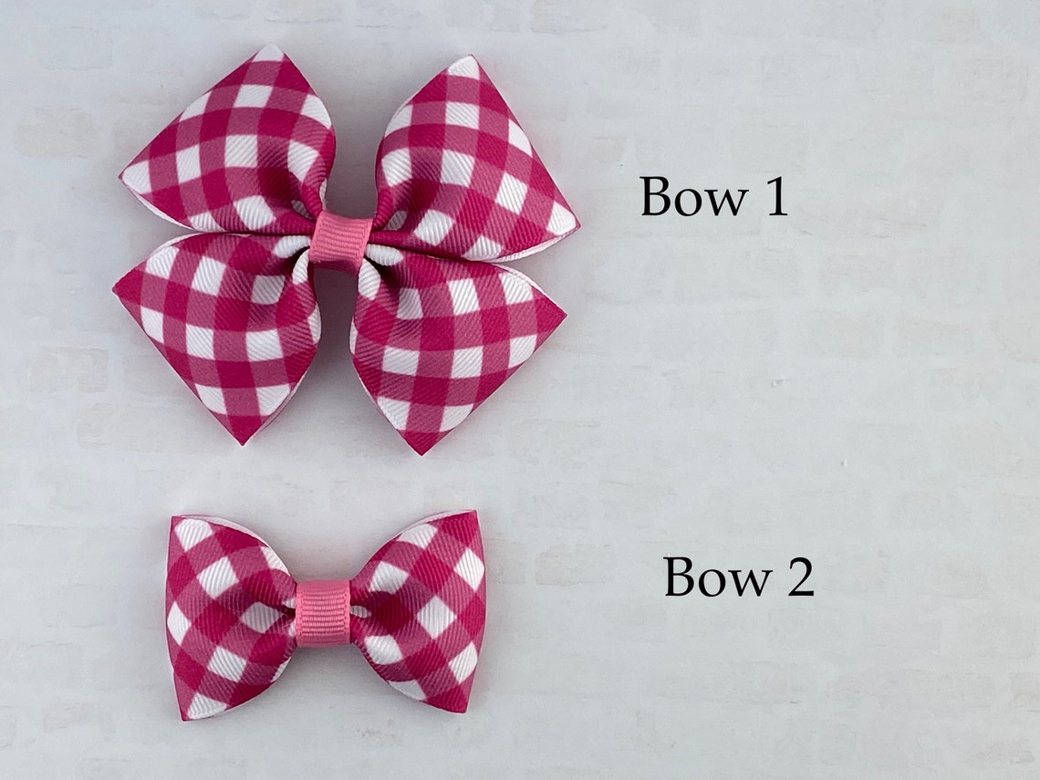 Pink Gingham Hair Bow, Gingham Hair Bow, Gingham Pigtail Bow, Gingham ...