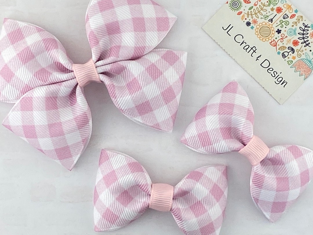 Light Pink Gingham Hair Bow, Light Pink Hair Bow, Pink Bow, Pink ...