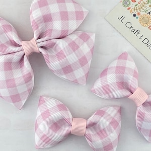 Light Pink Gingham Hair Bow, Light Pink Hair Bow, Pink Bow, Pink ...