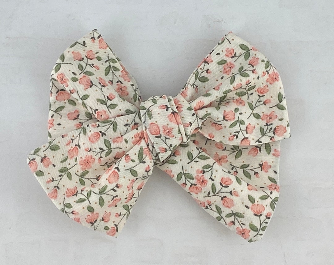 Peach Floral Bow, Floral Hair Bow, Girl Hair Bow, Toddler Hair Bow ...