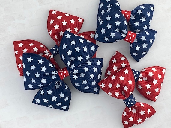 4th of July Bow Red White Star Bow Blue White Star Bow | Etsy