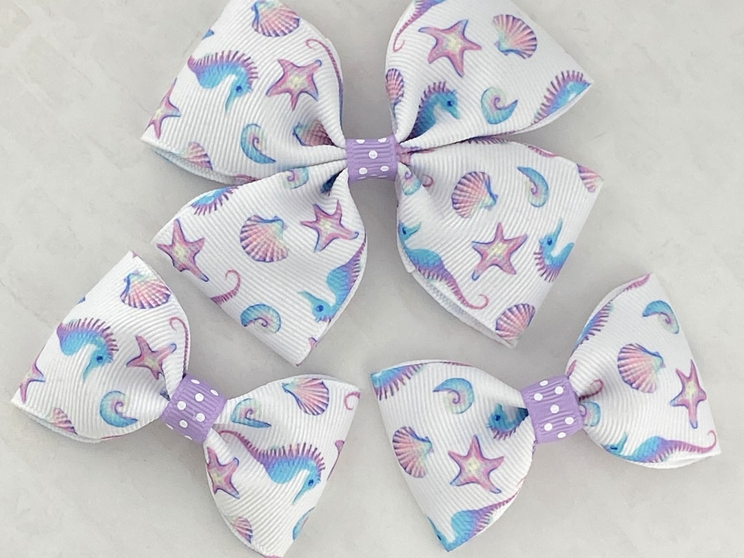 Beach Hair Bow, Starfish Hair Bow, Sea Horse Hair Bow, Sea Shell Hair ...