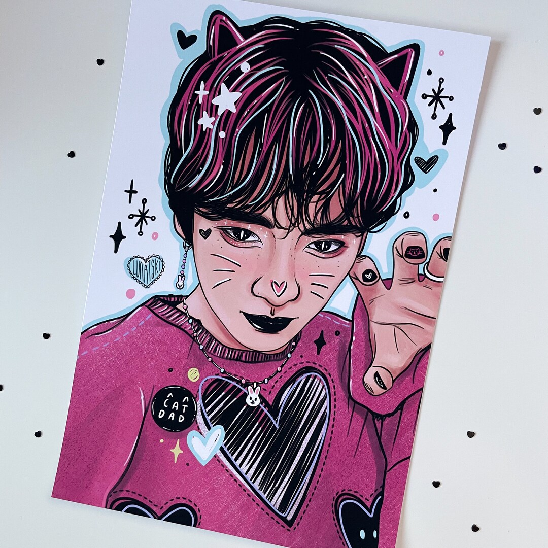 SKZ Lee Know Cat Boy Art Print - Etsy