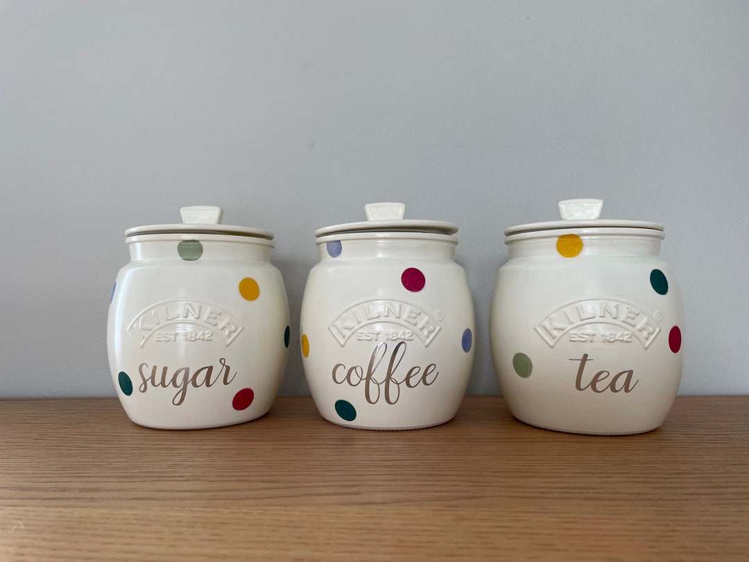 Emma Bridgewater Inspired Tea Coffee Sugar Retro Kilner Jars - Polka ...