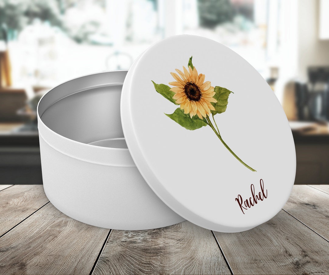 SB44 Personalized Metal Sunflower Flower Round Box, Customizable Cookie ...