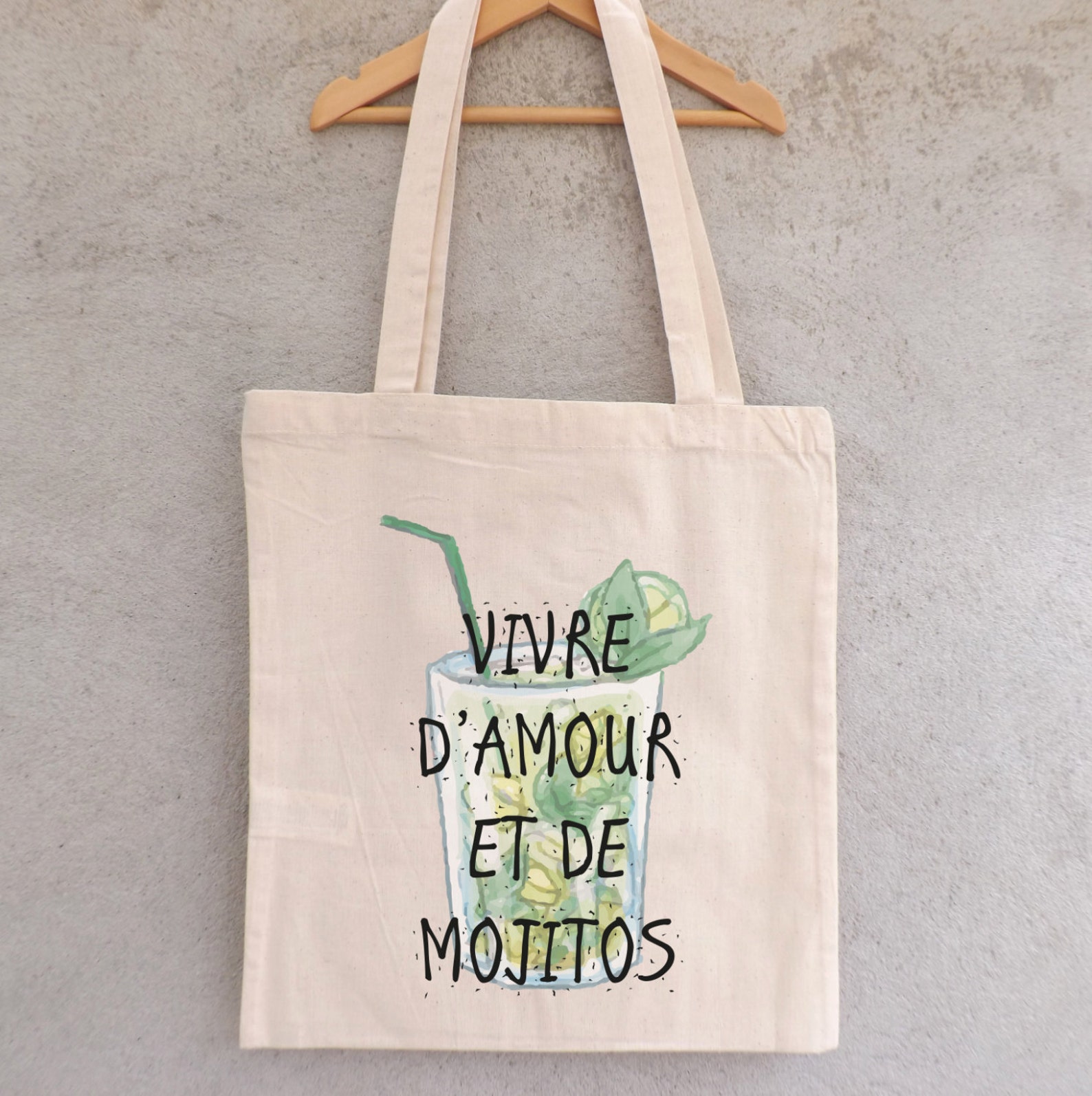 Tote Bag "Vivre d'Amour et de Mojitos" - sac shopping - Etsy France