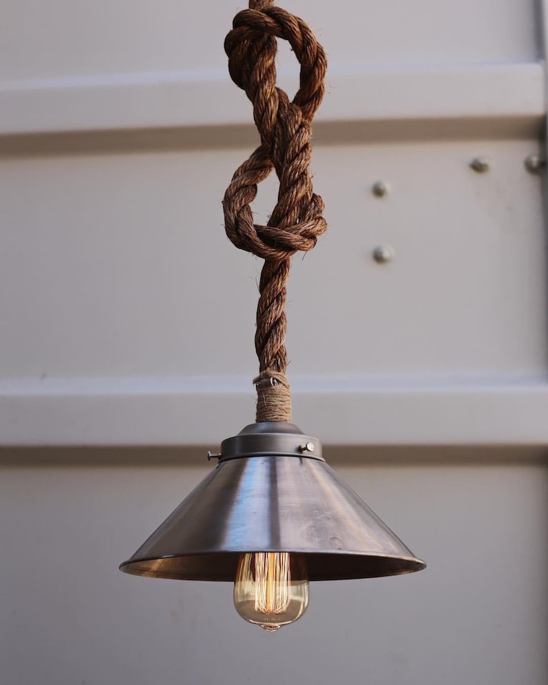 Pendant Light Manila Rope Industrial Metal Shade - Etsy
