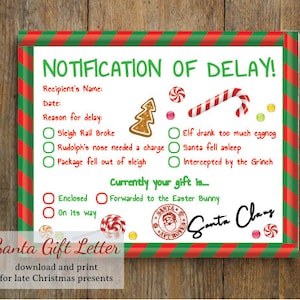Delayed Christmas Gift Letter From Santa Notification of Late Present ...