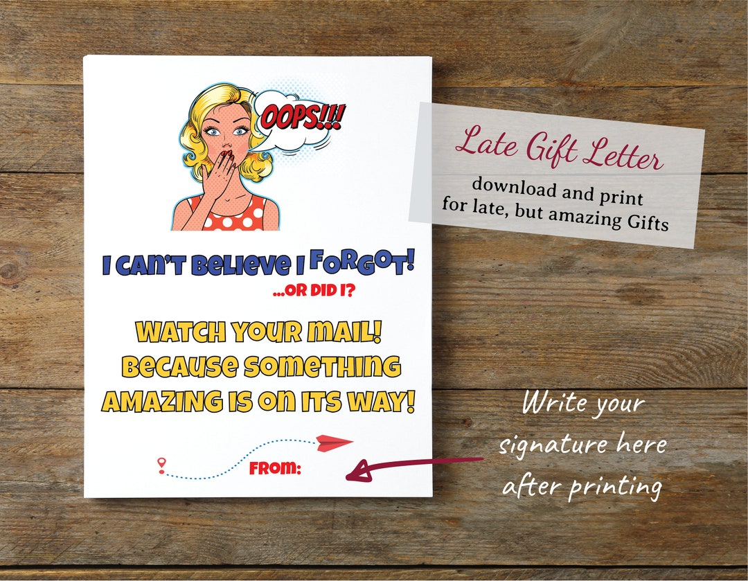 Pop Art Girl Belated Gift Letter Pop Art Notification of Late Present ...