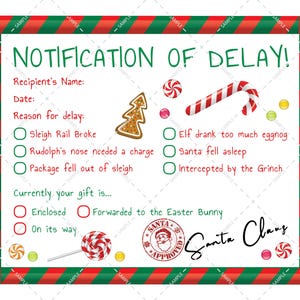 Delayed Christmas Gift Letter From Santa | Notification of Late Present ...