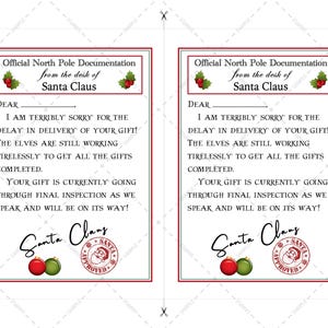 Delayed Christmas Gift Letter From Santa | Notification of Late Present ...