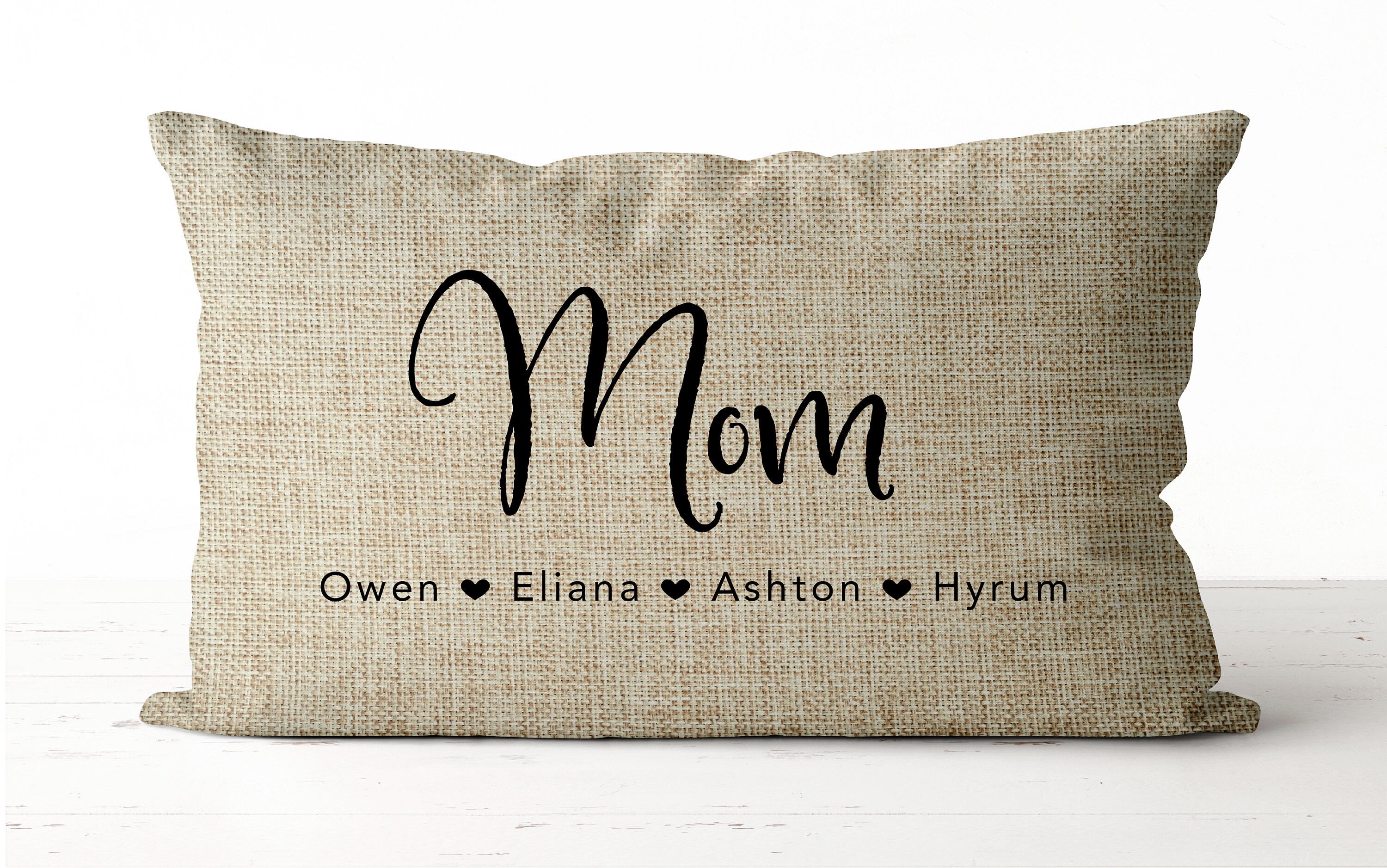Mom pillow Childrens names with hearts pillow personalized | Etsy