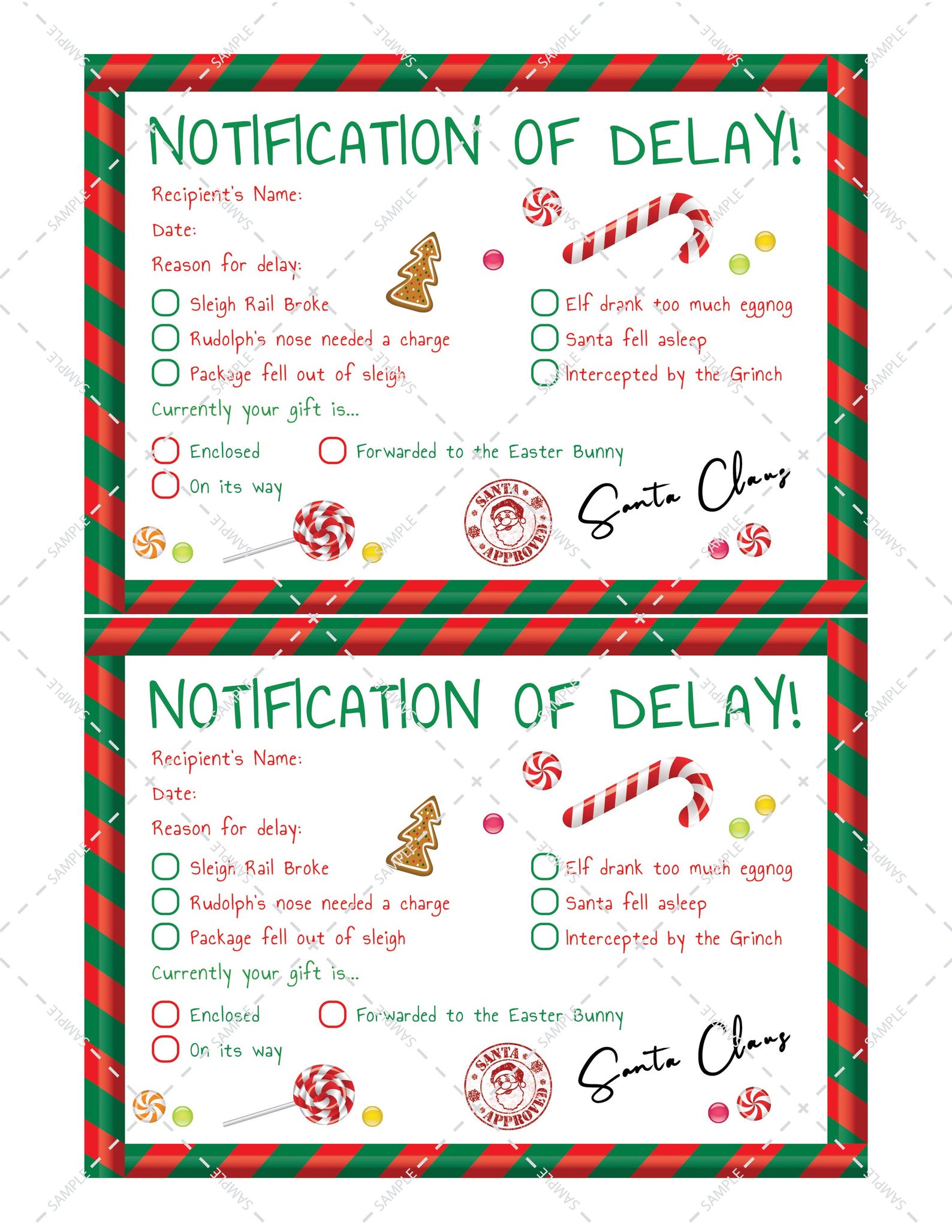 Delayed Christmas Gift Letter From Santa | Notification of Late Present ...