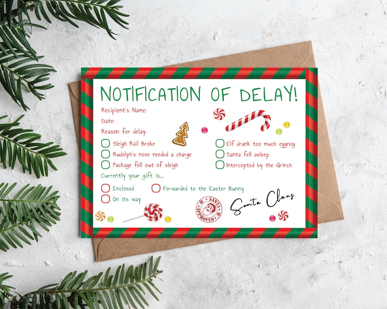 Delayed Christmas Gift Letter From Santa | Notification of Late Present ...