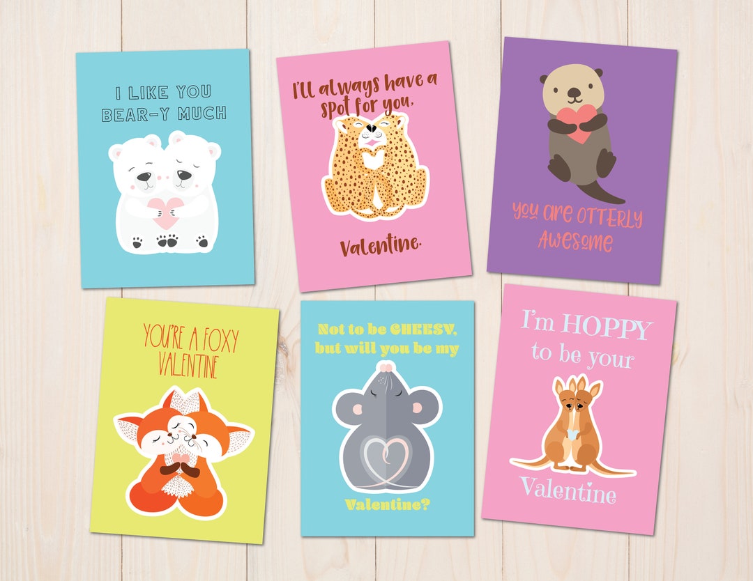 Cute Animal Valentine Set of 6 | Printable Digital Download | Classroom ...