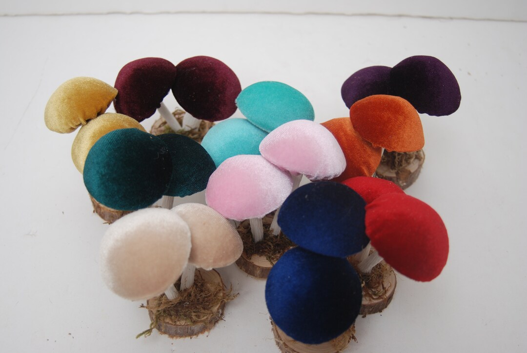 Mini Velvet Double Stem Mushroom-spring Decor-tabletop Decoration-fungi ...