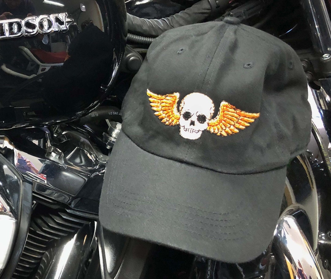Embroidered Twill Ball Cap With Wings and Skull. Winged Skull, Death's ...