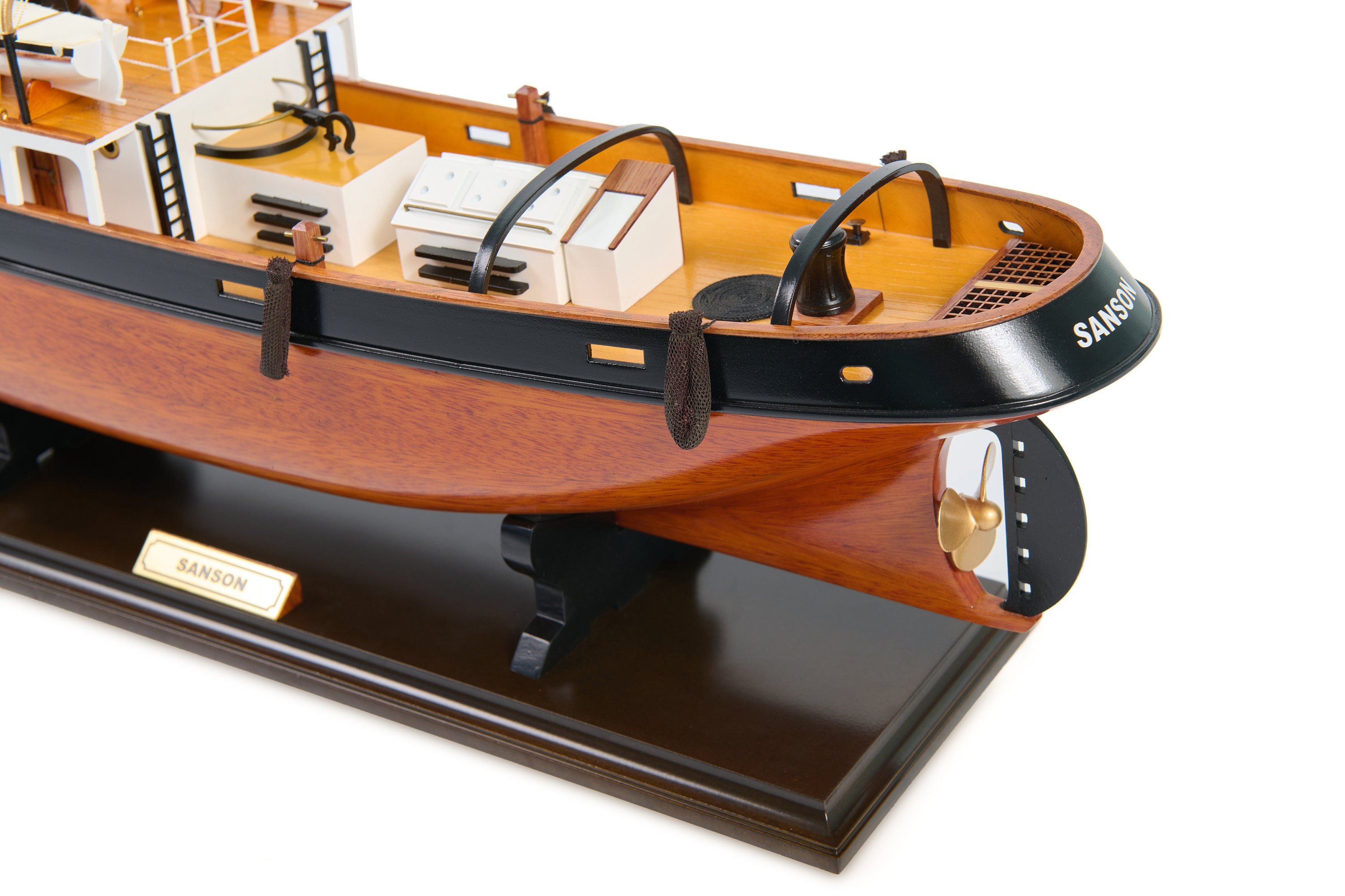 Sanson Tugboat Model 23.6" (60cm) - Handcrafted Wooden Boat Model, Home ...