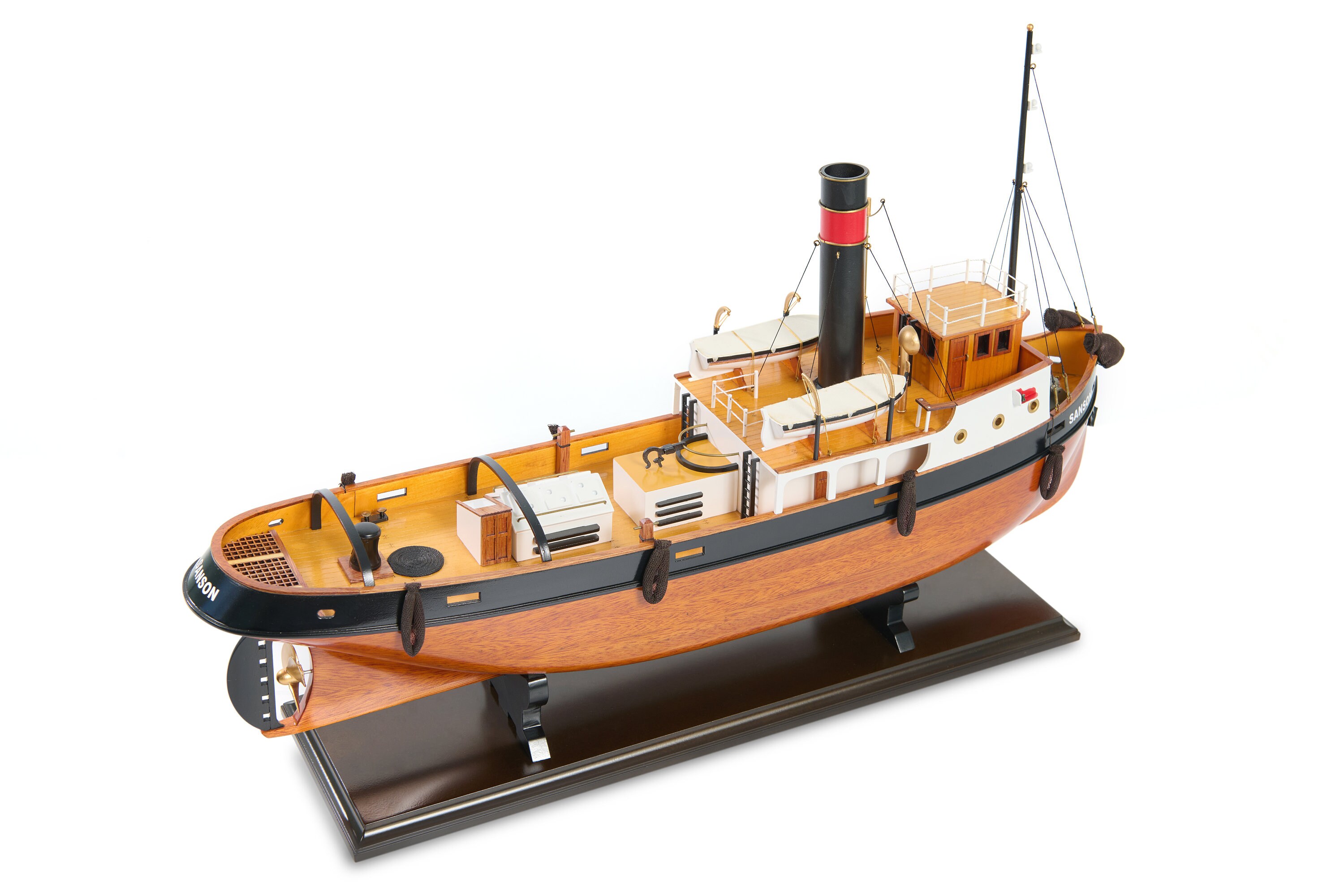 Sanson Tugboat Model 23.6" (60cm) - Handcrafted Wooden Boat Model, Home ...