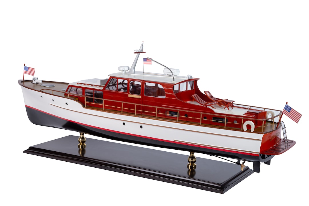 1950s Classic Motor Yacht Model Modern Boat Model Wooden Boat Decor ...