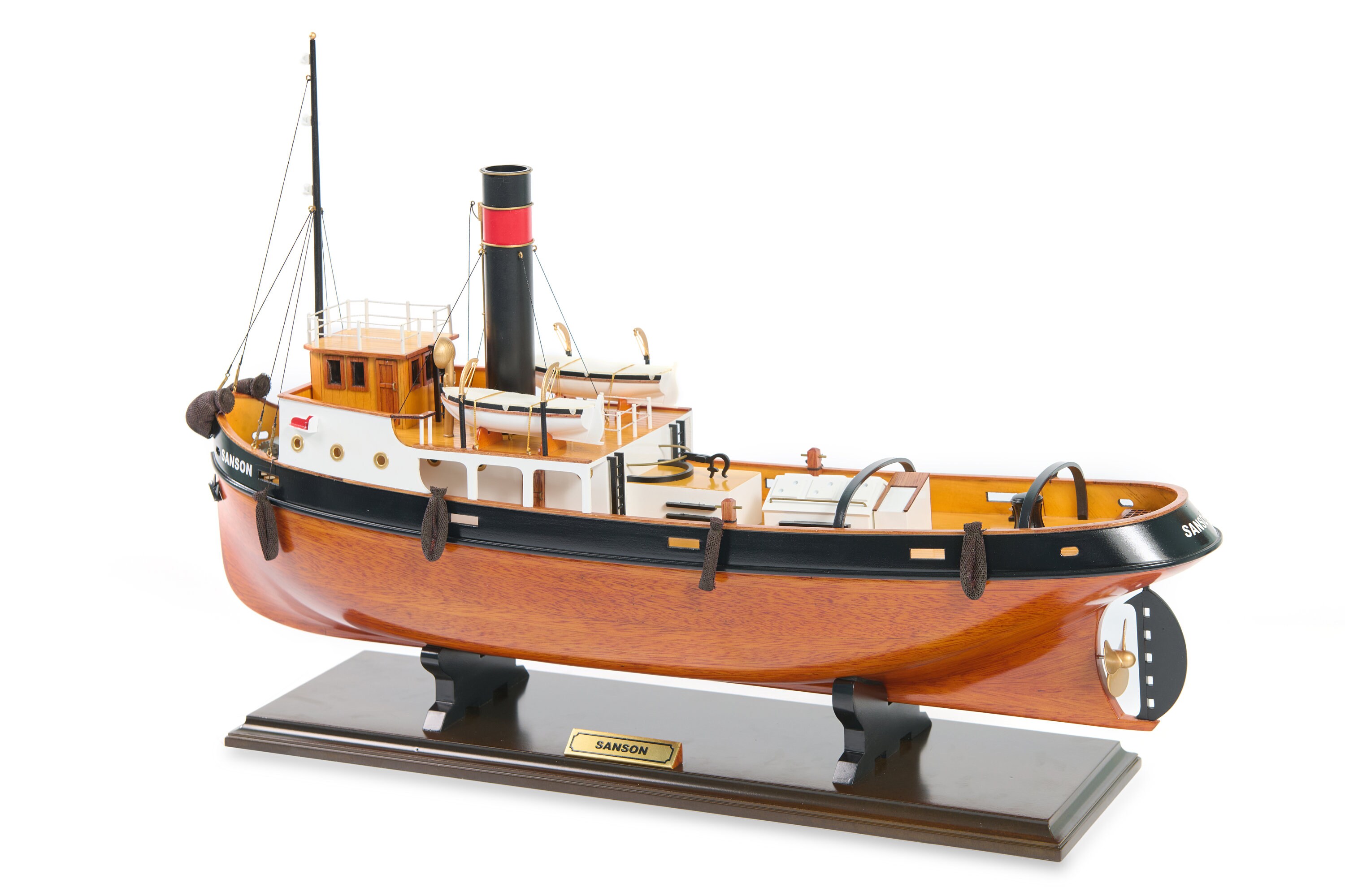 Sanson Tugboat Model 23.6" (60cm) - Handcrafted Wooden Boat Model, Home ...