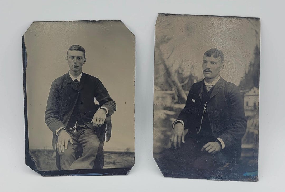 Two Tintype Photos of Men~one With Backdrop~for Projects or Enjoy as ...
