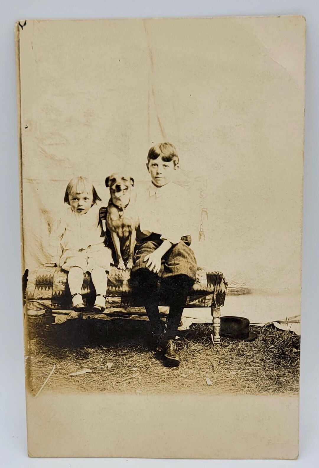 Smiling Dogcute Childrenrppctaken at a Photo Tentkids & Dog on Bench - Etsy