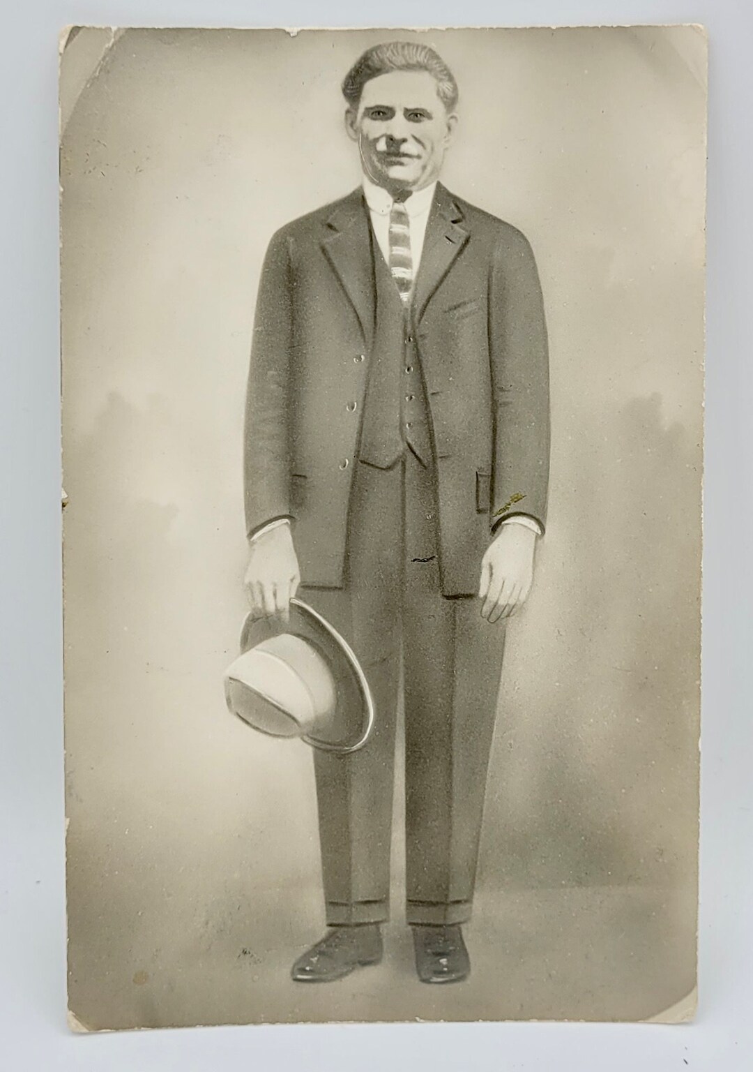 RPPC Man Holding His Fedora Hatphoto Most Likely Taken of a Crayon ...